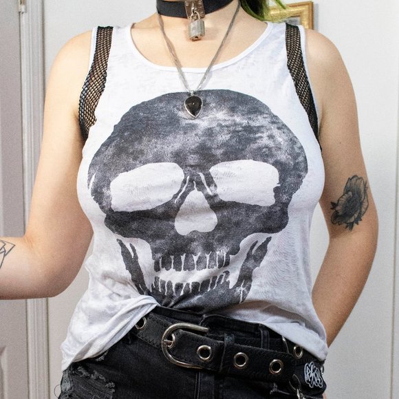 Hot Topic | Tops | Hot Topic Skull Print Mesh Panel Tank Top | Poshmark